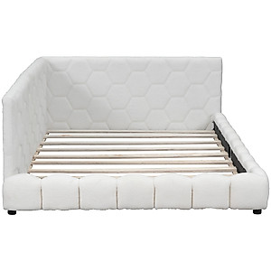 KLMM Stylish Full Size Upholstered Platform Bed Daybed with USB Ports and LED Belt,for Small Spaces Bedroom Living Room Use (White@LED, Full)