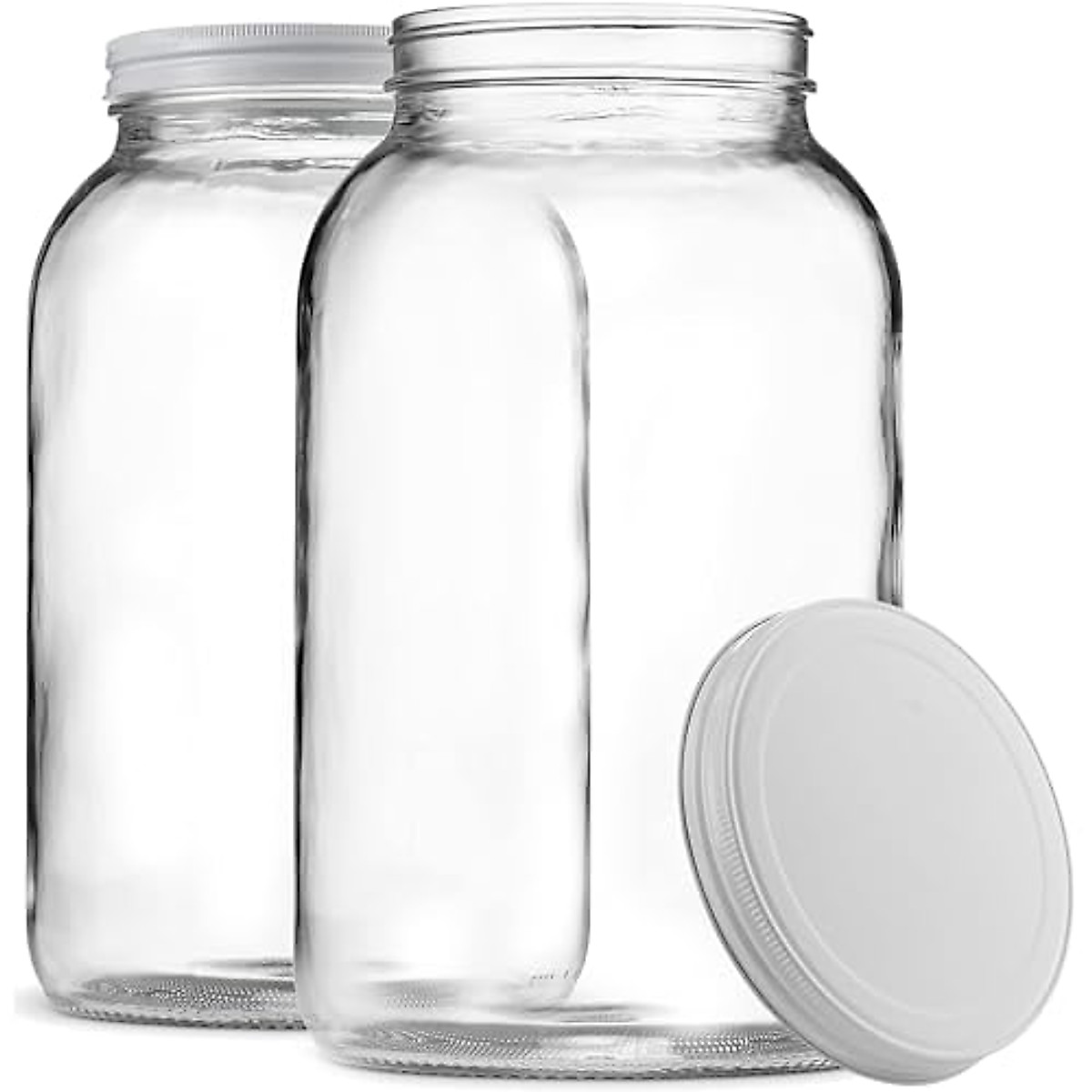 Paksh Novelty 1-Gallon Glass Jar Wide Mouth with Airtight Metal Lid - USDA Approved BPA-Free Dishwasher Safe Large Mason Jar for Fermenting, Kombucha, Kefir, Storing and Canning Uses, Clear (2 Pack)
