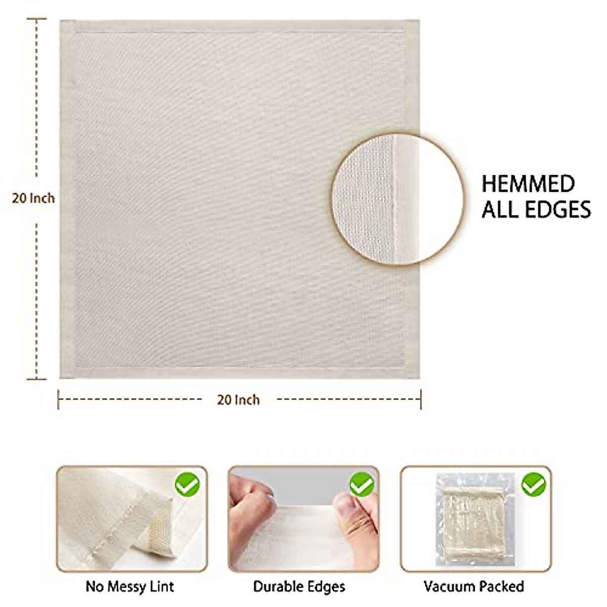 Olicity Cheese Cloths, Grade 100, 20x20Inch Hemmed Cheesecloth for Straining Reusable, 100% Unbleached Precut Cheese Cloth Strainer Muslin Cloth for Cooking, Baking, Juicing, Cheese Making - 6 PCS