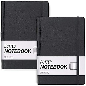 2 Pack Dotted Notebook Journal, Dot Grid Notebook and Journal Hardcover Thick Paper A5 with Inner Pocket, 96 Sheets/192 Pages per Notebook, 5.8“×8.2” Inch (Black, Dotted)