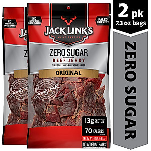 Jack Link's Beef Jerky, Zero Sugar, Paleo Friendly Snack with No Artificial Sweeteners, 13g of Protein and 70 Calories Per Serving, No Sugar Everyday Snack, 7.3 oz (Pack of 2)