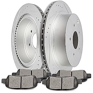 JXWNDPK Disc Brake Rotor and Ceramic Pad Set Kit Rear Side Performance Drilled and Slotted E80396201CP