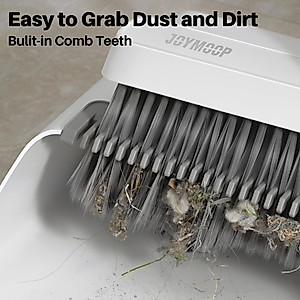 JOYMOOP Broom and Dustpan Set, Upright Standing Brooms for Sweeping Indoor, Light Weight Stainless Steel can be Hung on The Wall, Suitable for Pet Hair, Carpet, Floor