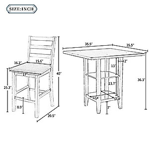 Life In Color 5 Piece Dining Table Set Wood Counter Height Dining Set Square Kitchen Table with 2-Tier Storage Shelving and 4 Padded Chairs (Gray)