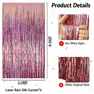 Nipeito-2 Packs Rose Gold Metallic Tinsel Foil Fringe Curtains-Glitter Foil Fringe Streamer Backdrop Curtain Door Streamers for Birthday Party Decorations,Engagement Party,Anniversary,Bridal Shower