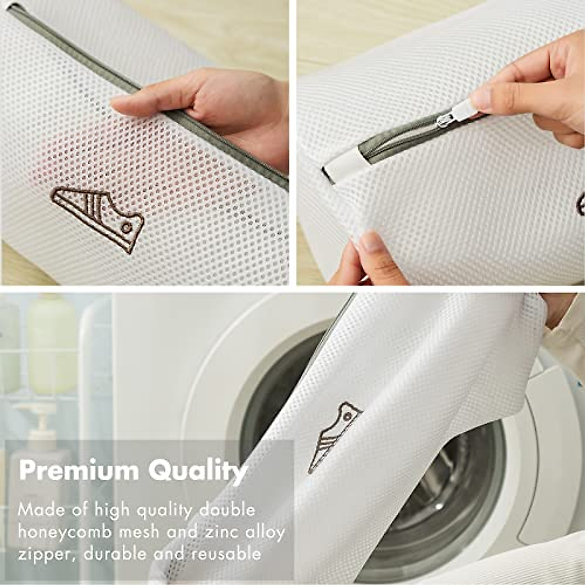 Musgogo Bra Washing Bags for Laundry, Mesh Delicates Bra Laundry Bags for Washing Machine, Large Bras Wash Bag Net Lingerie Undergarment Underwear Protector Bags, Sandwich Fine Mesh (2 Pcs White)