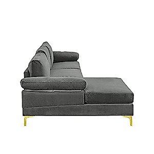 Casa Andrea Milano Modern Sectional Sofa L Shaped Velvet Couch, with Extra Wide Chaise Lounge and Gold Legs, Large, Dark Grey