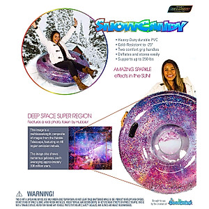 Winter Fun Inflatable Glitter Filled Pink Galactic Snow Tube. Jumbo 48 inch Snow Tube for Kids or Adults. Include Sure Grip Handles for Maximum Safety.