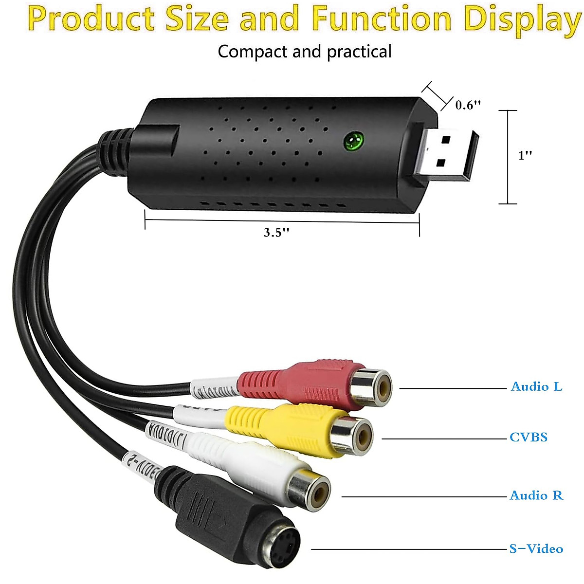 YUANLY VHS to Digital Converter,Video Capture Card USB 2.0 Audio Video Capture Card Device Old VHS Mini DV Hi8 DVD VCR to Digital Converter for Mac,PC Support Windows 2000/10/8/7/Vista/XP/Android