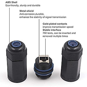 VCELINK Waterproof RJ45 Connector Shielded, Cat6/Cat5E/Cat5 Ethernet Coupler IP67, Outdoor Ethernet LAN Cable Extender Female to Female Adapter 5-Pack