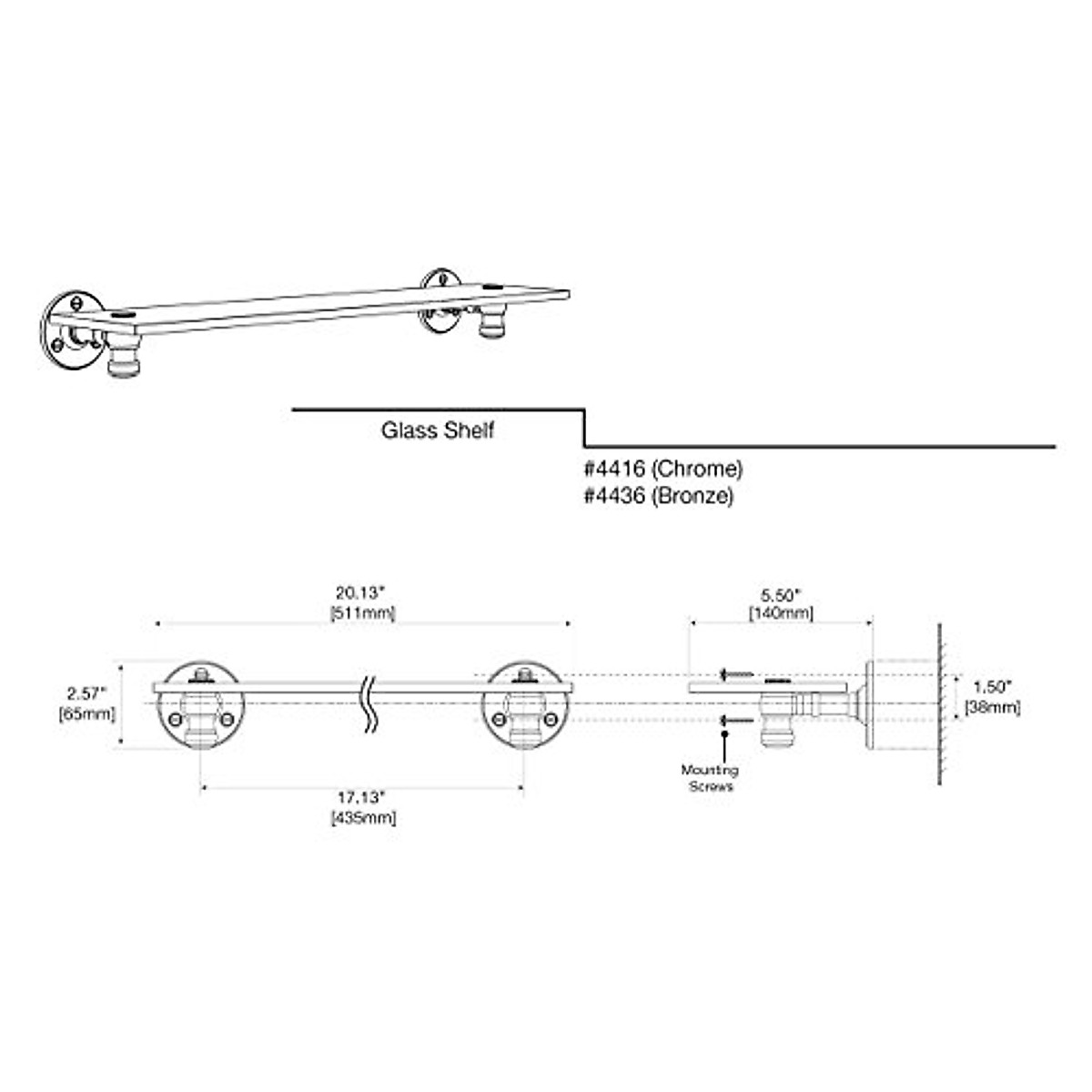 Gatco 4416 Cafe Glass Shelf, Chrome