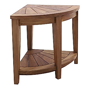 Nordic Style Oiled Teak Wood Corner Stool for Bathroom, Spa, Featuring Shower Bench with Storage for Indoor or Outdoor 18"