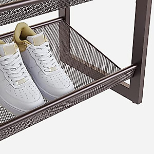 HOOBRO Metal Shoe Rack, 3 Tier Shoe Rack for Closet, Holds 9-12 Pairs of Shoes, 29.5" W x 11.6" D x 24" H, Stackable, for Entryway, Hallway, Living Room Bronze AB62XJ01
