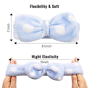 Araluky 3 Pack Bow Hair Band ,Soft Makeup Facial Dot Headband Women Girls Spa Microfiber Cute Turban Headband Bowknot Bow Skincare Terry Cloth Fuzzy Headbands for Washing Face Shower Bath Hair Band