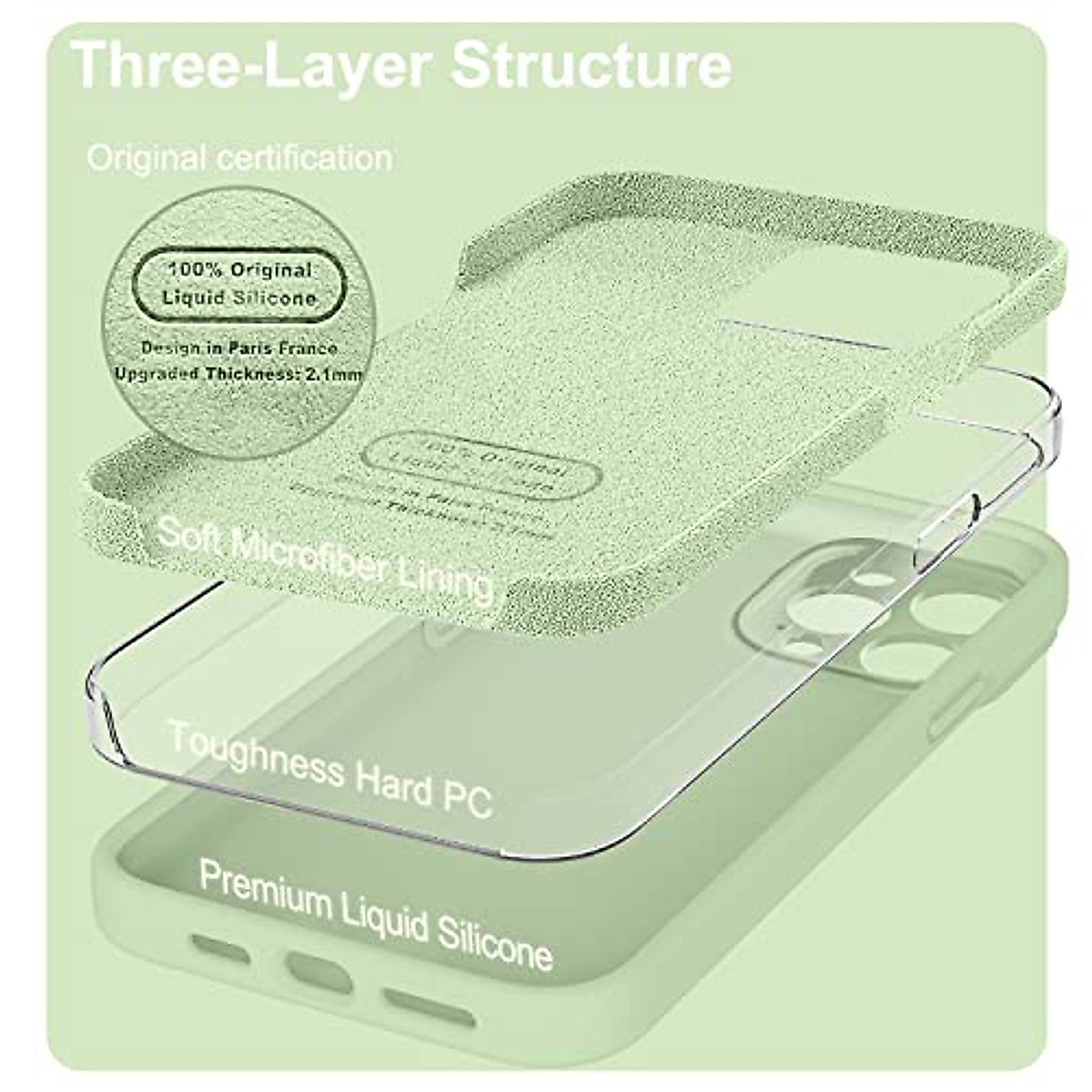 Ktele Compatible with iPhone 14 Pro Case, AB-Grade Liquid Silicone Case, [Four Corner 50+Tiny Airbags Shockproof] [Soft Microfiber Lining Anti-Scratch] Camera All-Round Protection Case-Matcha
