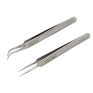 Professional Tweezers Set - FEITA Precision Tweezers with Travel Case - Stainless Steel Tweezers for Plucking, Watchmakers, Jewelry, Electronic, Craft (Silver 7Pcs)