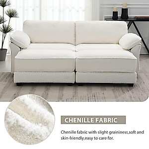 Merax 81" Modular Sectional Couches for Living Room, L Shape Pull Out Convertible Sleeper Sofa Bed with Ottoman in Apartment, Office, Dorm, White