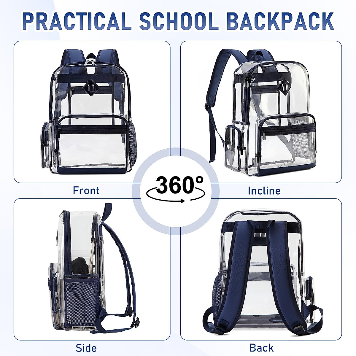 Clear backpack, Chase Chic Transparent School Backpack Large Heavy Duty See Through Daypack for School Work Travel