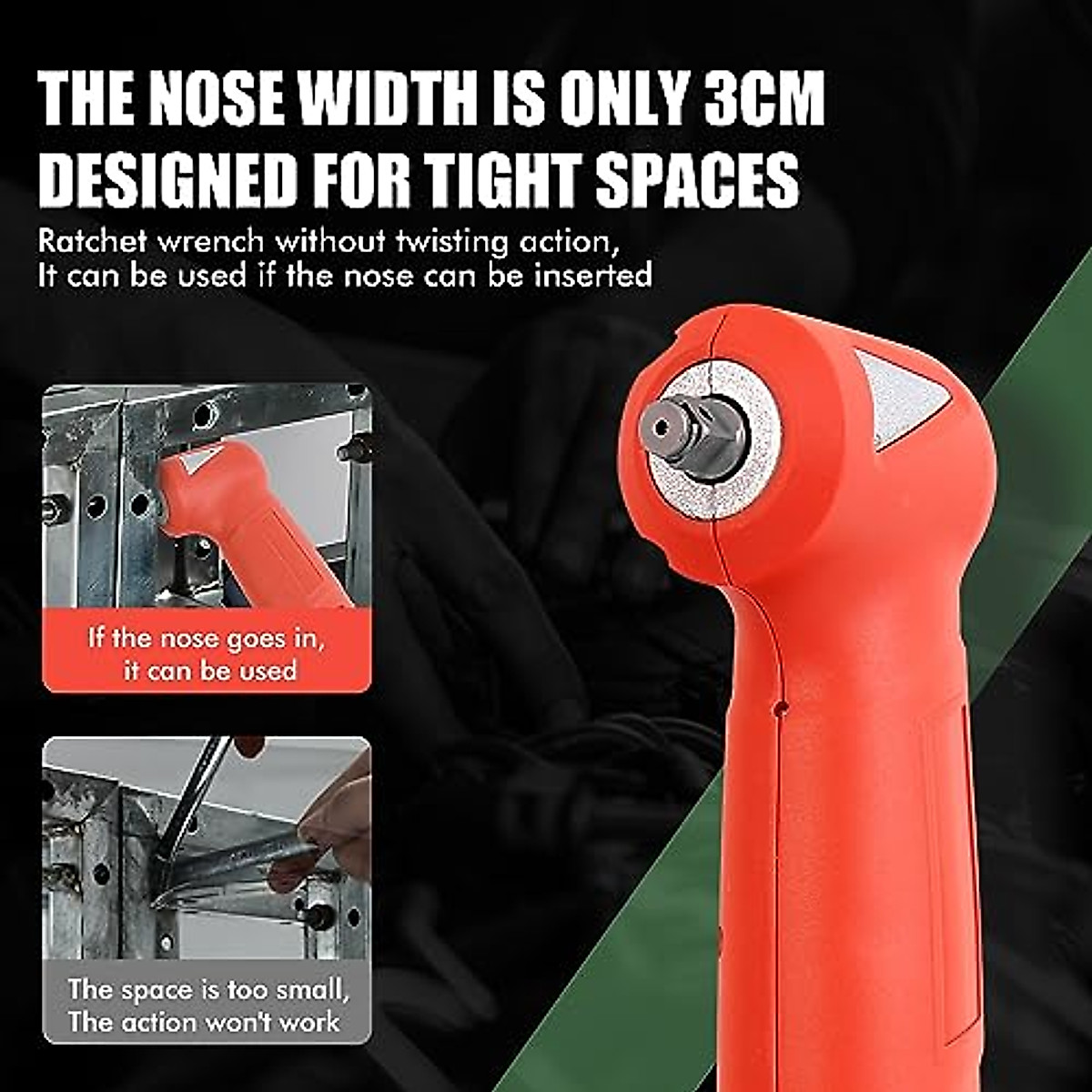 gangqiao Cordless Electric Ratchet Wrench, 90° Angular Impact 3/8 inch 88.5Ft-lbs 2100 RPM 26V Power Ratchet Wrench Kit w/ 2-Pack 3.0Ah Lithium-Ion Batteries 30-Min Fast Charge Variable Speed Trigger