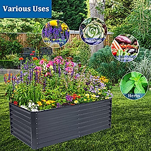 KGAR 8x4x2ft Metal Raised Garden Bed Outdoor Garden Raised Planter Box for Vegetables Flowers Herbs, Dark Grey