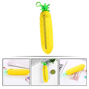 NUOBESTY Silicone Pencil Holder Cute Zipper Case Pineapple Shaped Makeup Bag Organizer Stationery Purse Wallet Cosmetic Brush Bags