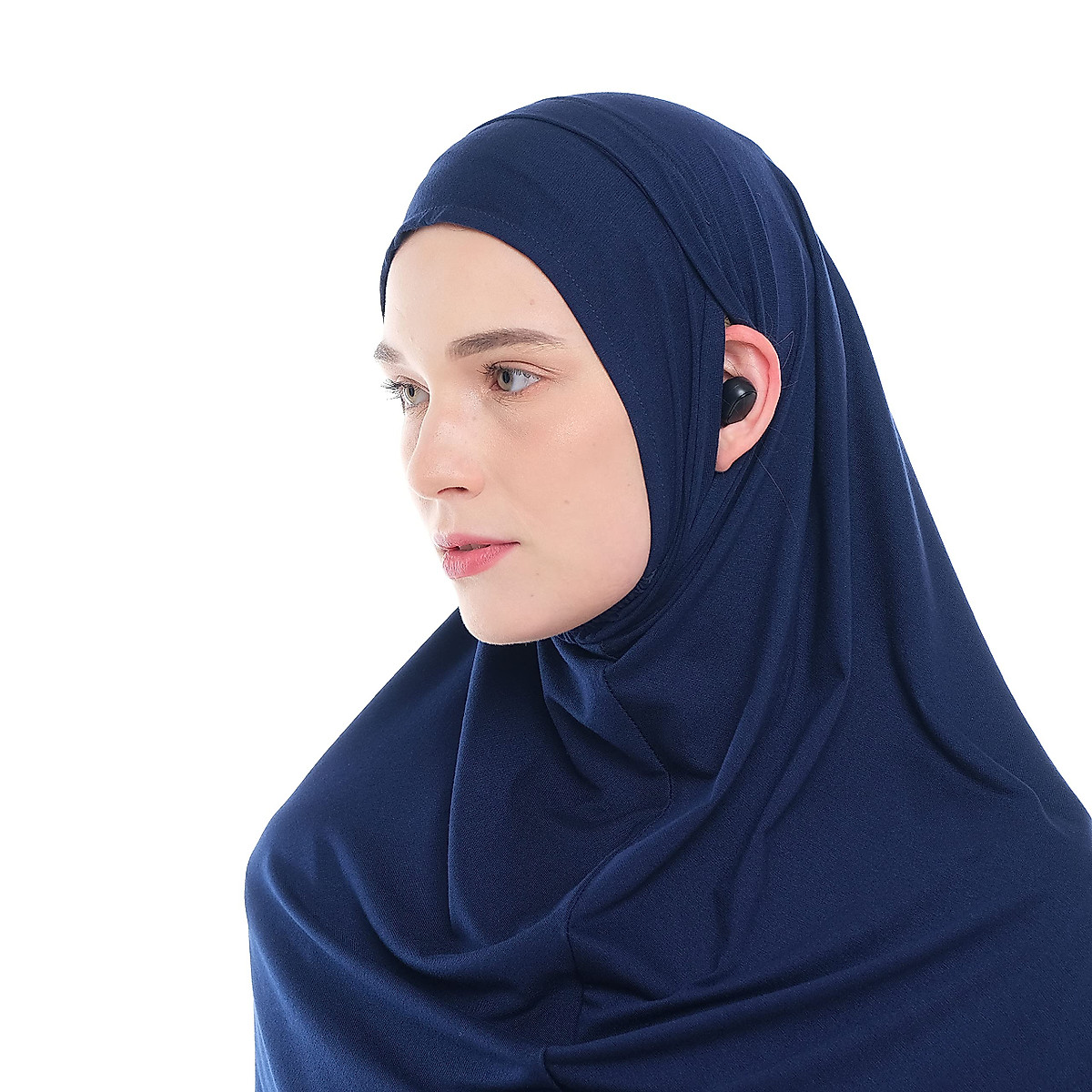 RikaJasmine Slip In Ear Instant Hijab Khimar I Ready To Wear Hijab For Daily -Wear Workout Sport Muslim Accessories For Women (navy)