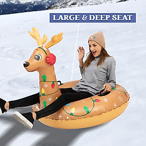 JOYIN 47” Inflatable Reindeer Snow Tube, Heavy-Duty Snow Tube for Sledding, Great Inflatable Snow Tubes for Winter Fun and Family Activities