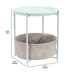 Amazon Basics Round Storage End Table, Side Table with Cloth Basket, Mint Green/Heather Gray, 18 in x 18 in x 19 in