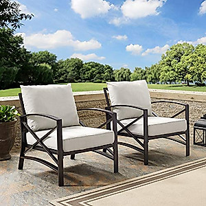 Crosley Furniture KO60013BZ-OL Kaplan Outdoor Metal Arm Chairs, Oiled Bronze with Oatmeal Cushions