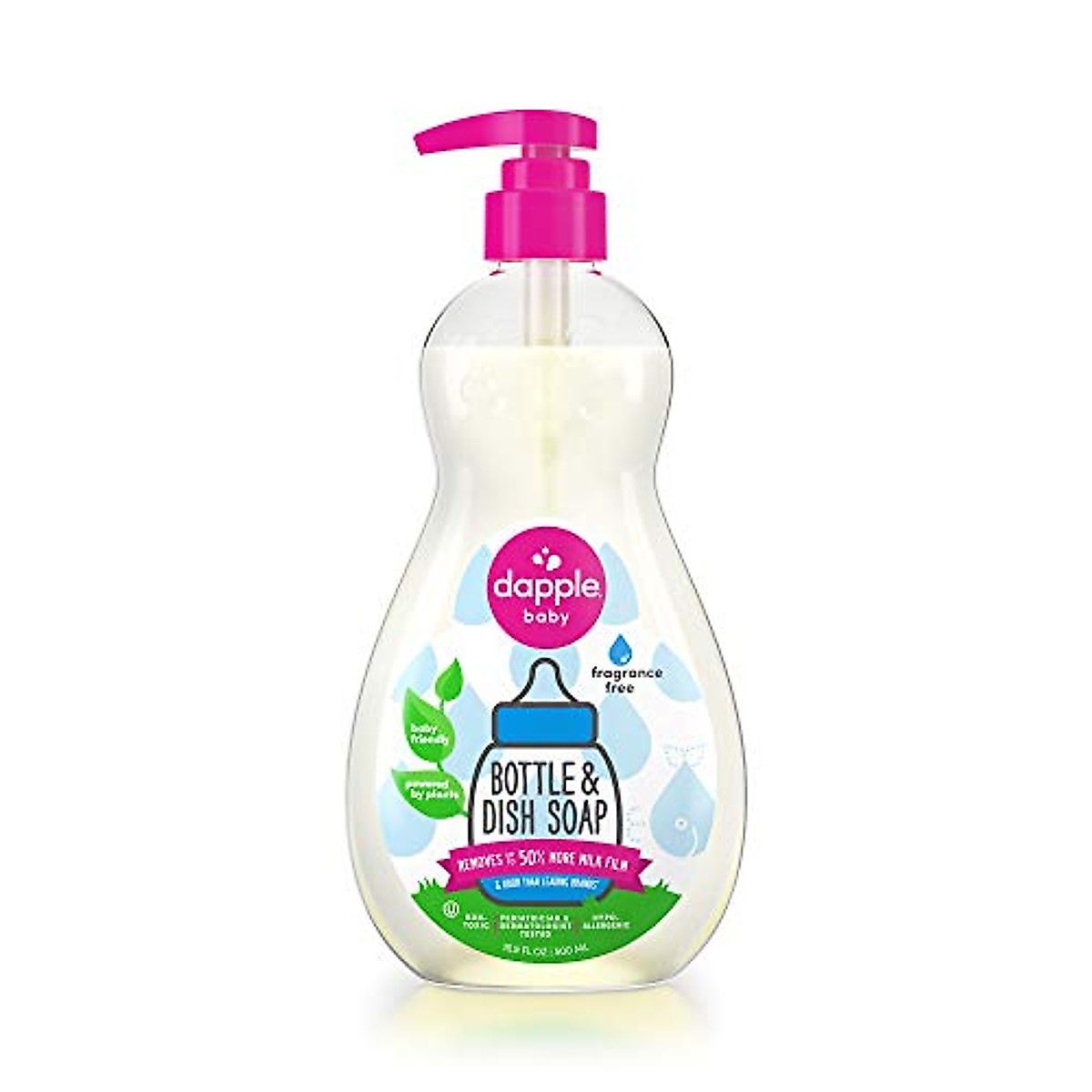 Dish Bundle by Dapple Baby Includes Baby Bottle & Dish Liquid by Dapple Baby Travel Size 3 Fl Oz, and 16.9 Fl Oz Bottle, 2 ct., Fragrance-Free - Plant-Based - Hypoallergenic