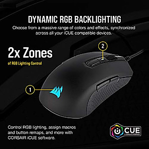 Corsair M55 RGB Pro Wired Ambidextrous Multi-Grip Gaming Mouse - 12,400 DPI Adjustable Sensor - 8 Programmable Buttons - Black