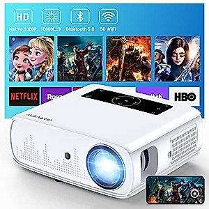 GROVIEW Projector, 15000lux 490ANSI Native 1080P WiFi Bluetooth Projector, 300'' Video Projector, Supports 4K & Zoom, 5G Sync, Compatible with HDMI USB/ AV/ Smartphone/ Pad/ Laptop/ DVD/ TV Stick/ PS5