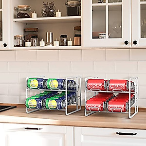 smusei Stackable Soda Can Organizer Soda Rack Holder for Pantry 4 Tier Beverage Can Dispenser Cola Storage Rack for Kitchen Cabinets Countertop, Holds 40 12oz Soda Cans or Canned Food - Matte White