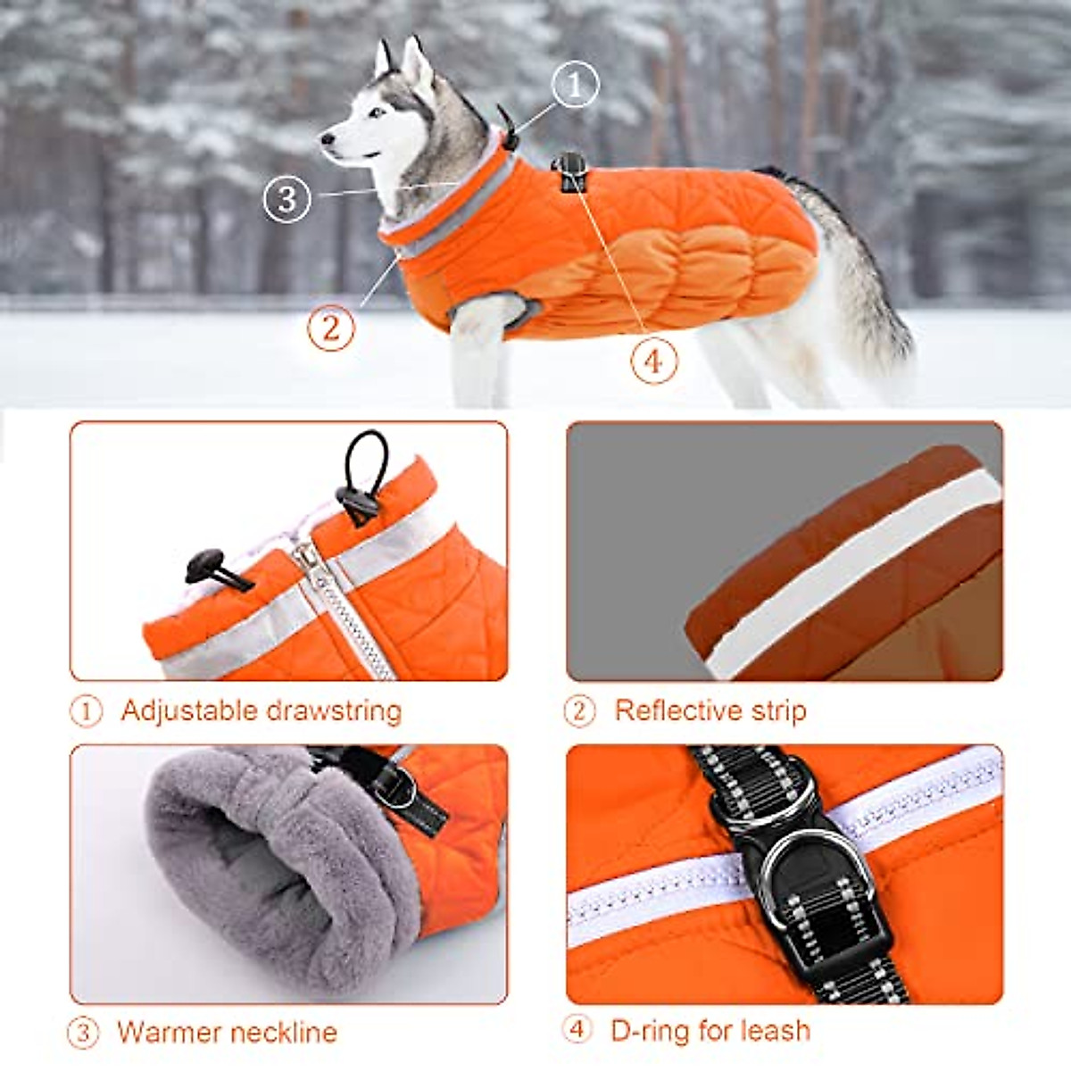Lelepet Warm Dog Winter Coat Dog Cold Weather Coats Windproof Reflective Turtleneck Dog Fleece Vest with Harness Thick Fleece Lining Dog Jacket Dog Coat for Small Medium Large Dogs, M