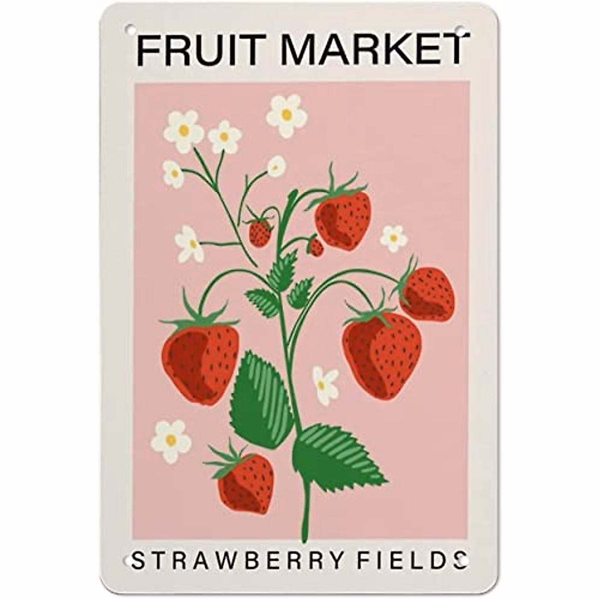 Flyhaw Fruit Market tin Sign Strawberry Fruit Print Kitchen Art Print Food Art Pink Home Decor Dining Room Retro Signs Home Decoration Gifts for Mom Dad and Friends Metal Tin Sign 8x12 Inch
