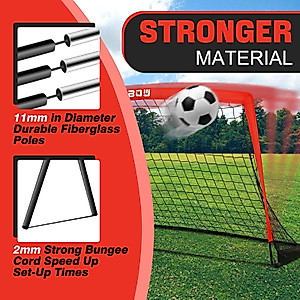 RUNBOW 9x5 ft Portable Kids Soccer Goal for Backyard Adult Junior Large Practice Soccer Net with Carry Bag (9x5ft, Red, 1 Pack)