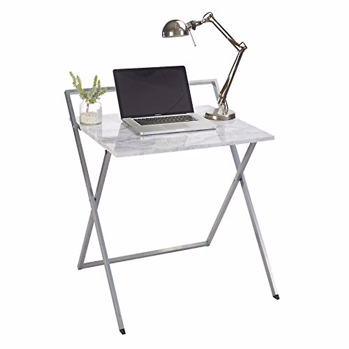 Urban Shop Compact Folding Desk, White Marble
