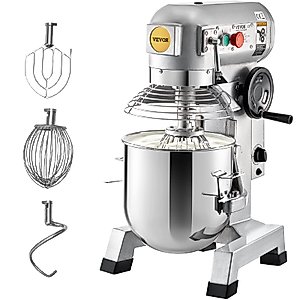 VEVOR Commercial Stand Mixer, 15Qt Stainless Steel Bowl, 500W Heavy Duty Electric Food Mixer with 3 Speeds Adjustable 113/184/341 RPM, Dough Hook Whisk Beater Included, Silver