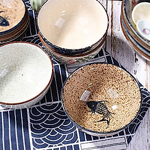 Whitenesser Japanese Retro Style Rice Bowl set of 4 Porcelain Small Bowl Set for Cereal Soup Dessert Snack