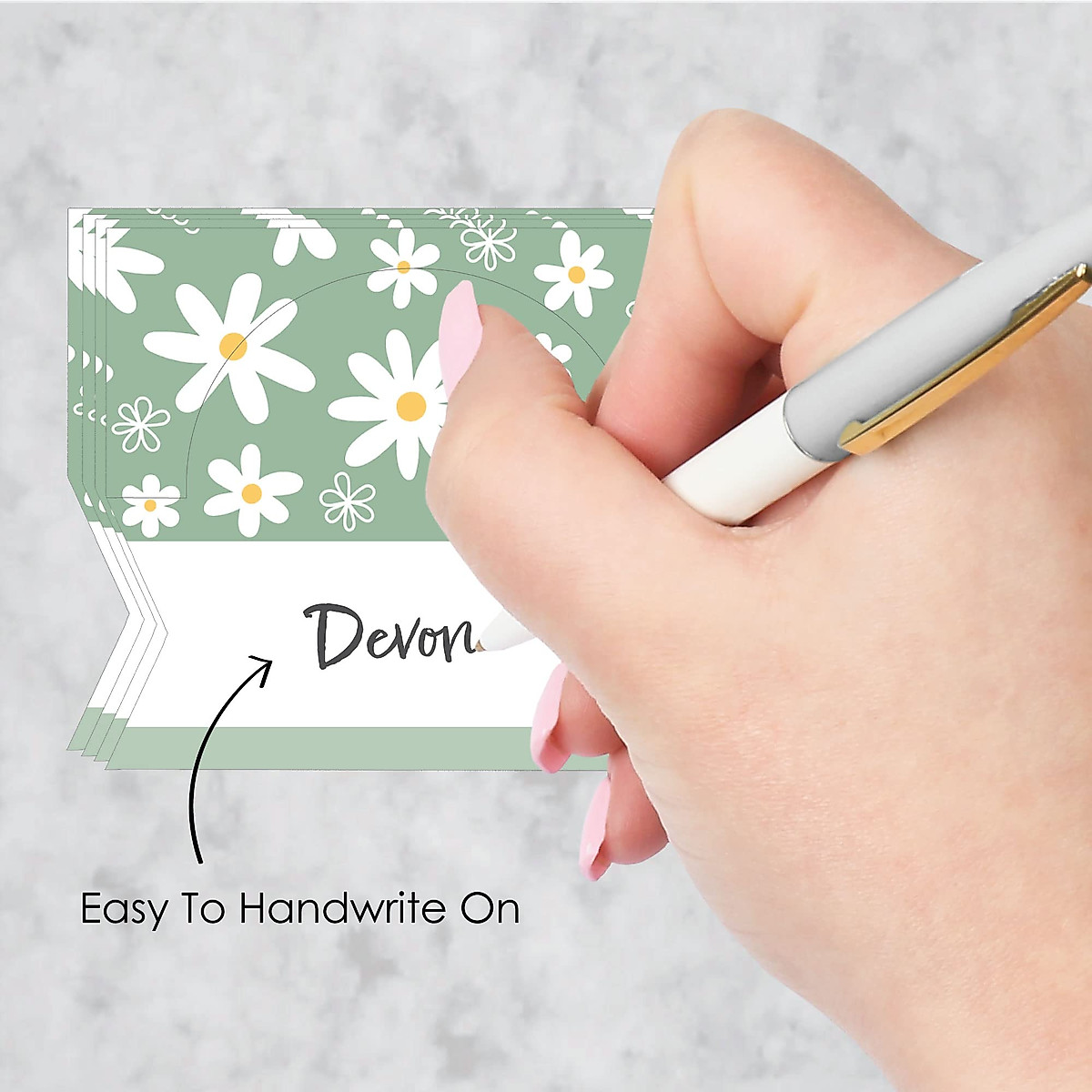 Big Dot of Happiness Sage Green Daisy Flowers - Floral Party Tent Buffet Card - Table Setting Name Place Cards - Set of 24