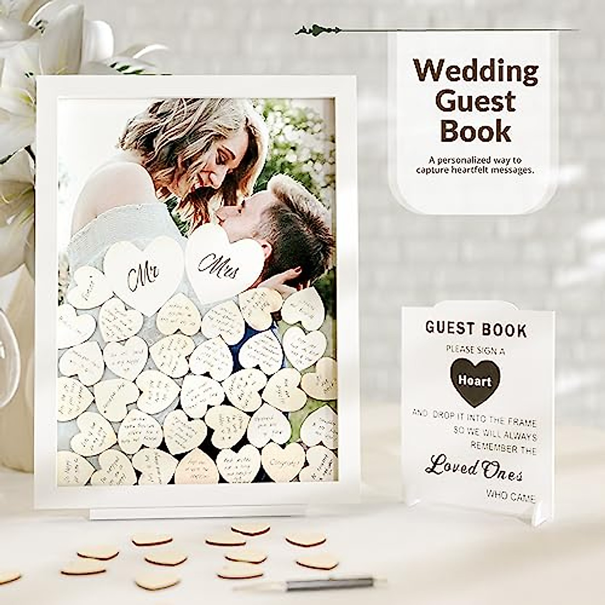 GLM Premium Wedding Guest Book Alternative with Welcome Sign and 85 Hearts - A Perfect Piece to Rustic Wedding Decorations for Ceremony Outside, an Alternative for Your Guest Book Wedding Reception!