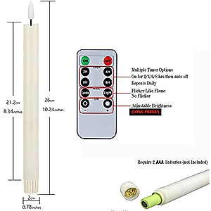 3D Black Wick Led Battery Operated Flameless Taper Candles Light with Remote &Timer,Electric Fake Window Candle Flickering Like Real Wax,Floating Candle Stick for Christmas/Halloween/Wedding