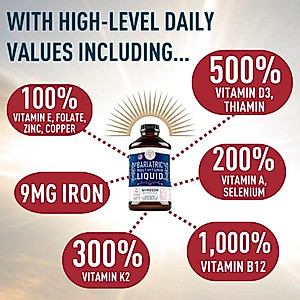 Bariatric Multivitamin with Iron Liquid Supplement - Post Gastric Bypass, Gastric Sleeve Vitamins - for Men and Women Post Sleeve Gastrectomy - Veggie, Non-GMO, Strawberry Flavor - 30 Day Supply