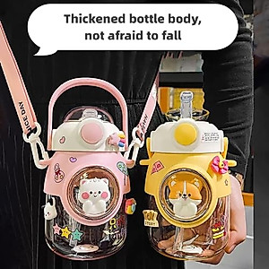 ChezMax Kawaii Bear Straw Water Bottle with Shoulder Strap, Leak-proof Stainless Steel Vacuum BPA free Cute Insulated Water Bottles and Kawaii Stickers for Girls School Office (Purple) 3.5 W x 7.2 H