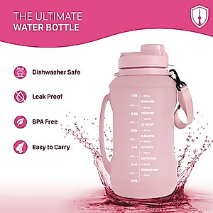 Collapsible Water Bottle for Traveling, Hiking 64 oz Gen 2.0 - Motivational Water Bottle with Time Markings - Half Gallon / 2 L Capacity - BPA Free & Dishwasher Safe (Fruity Pink)