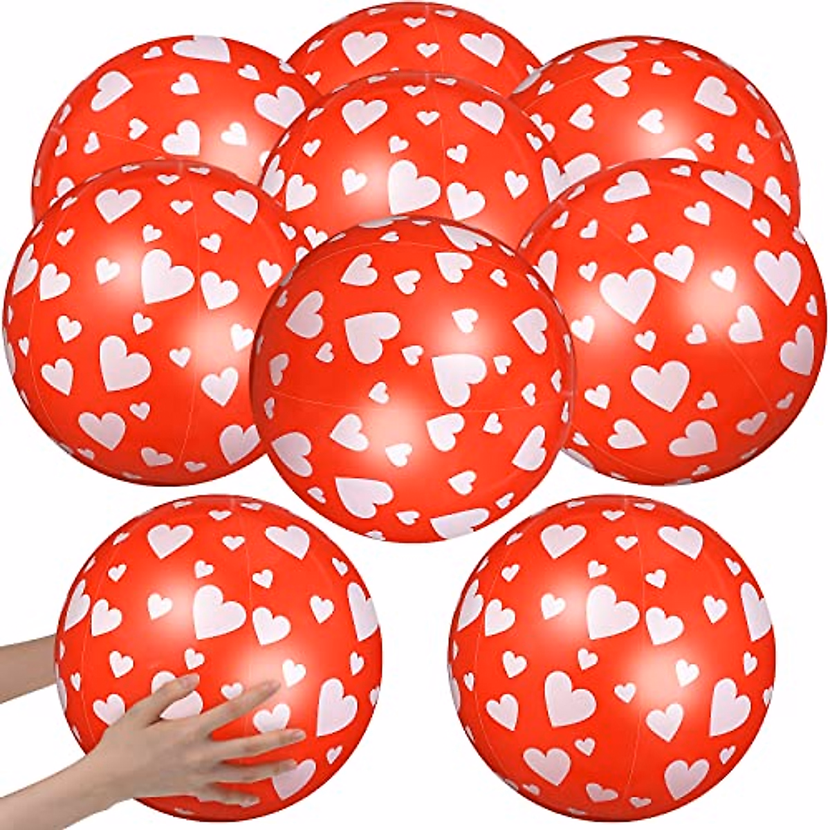 Jerify 9 Pieces Red Beach Ball 12 Inch Heart Beach Balls Pool Toys Inflatable PVC Ball Swimming Pool Balls Pool and Water Games Summer Beach Pool Party Supplies