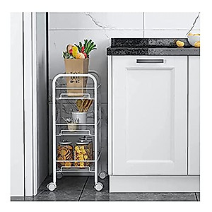 ATAAY Rolling Utility Cartwith Metal Mesh Basket Vegetable Rack Shelves for Kitchen Home Office Bathroom/White