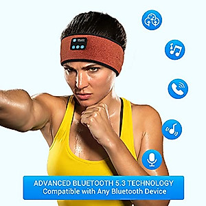 Headband Headphones, Bluetooth 5.3 Sports Headband Wireless Sleep Headphones with Ultra-Thin HD Stereo Speakers Perfect for Sleeping/Workout/Jogging/Yoga/Insomnia/Air Travel/Meditation (Orange)