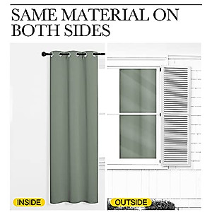 NICETOWN Greyish Green Nursery Essential Thermal Insulated Solid Grommet Top Blackout Short Curtains/Drapes for Son's Room (1 Pair, 42 x 63 inches)