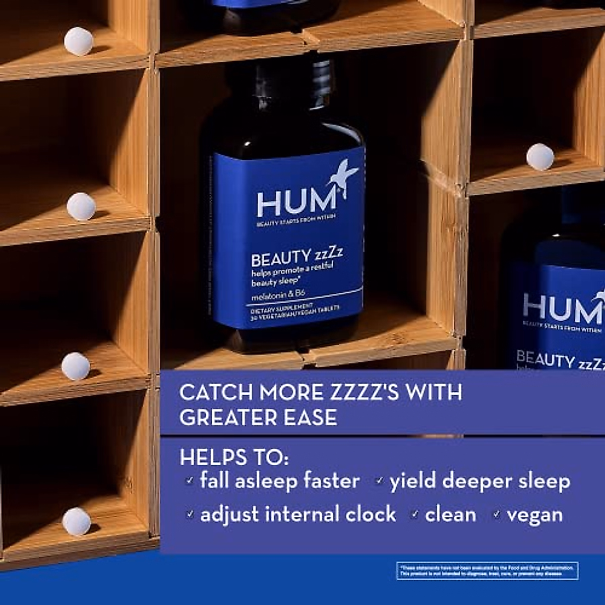 HUM Beauty zzZz - Melatonin Sleep Supplement with Blend of Vitamin B6 & Calcium - Non-GMO, Gluten-Free, Vegan (30 Tablets)